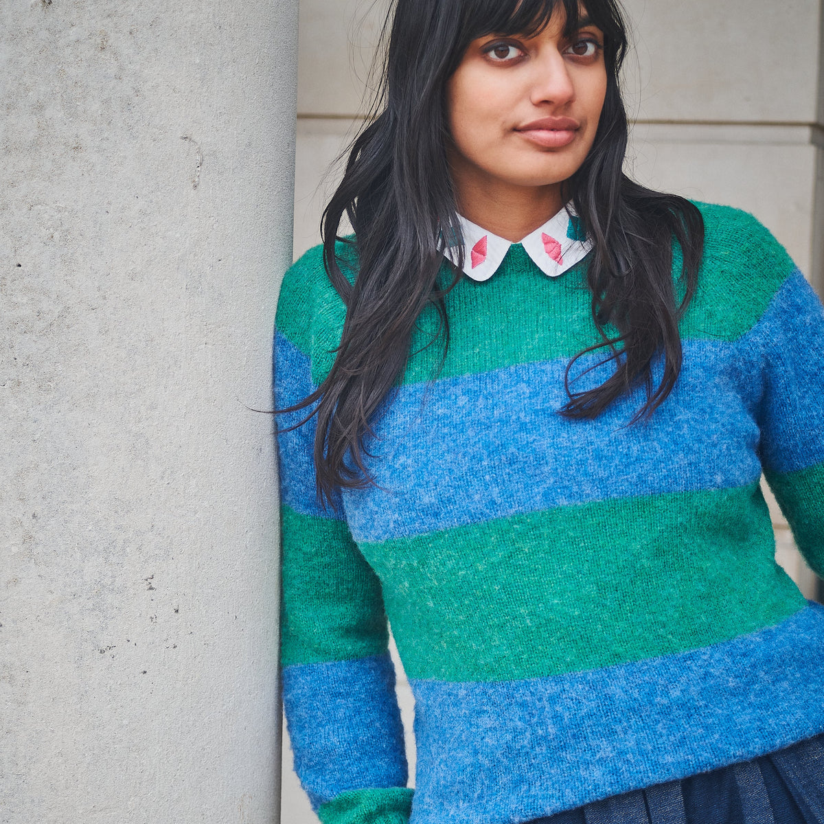 Lowie Green + Mid Blue Stripe Scottish Jumper