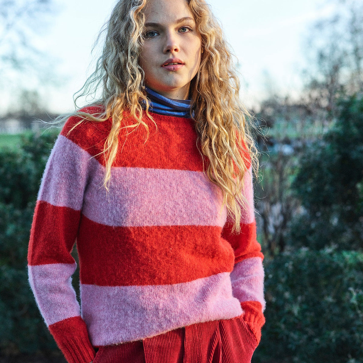 Lowie Pink, Red Stripe Scottish Jumper