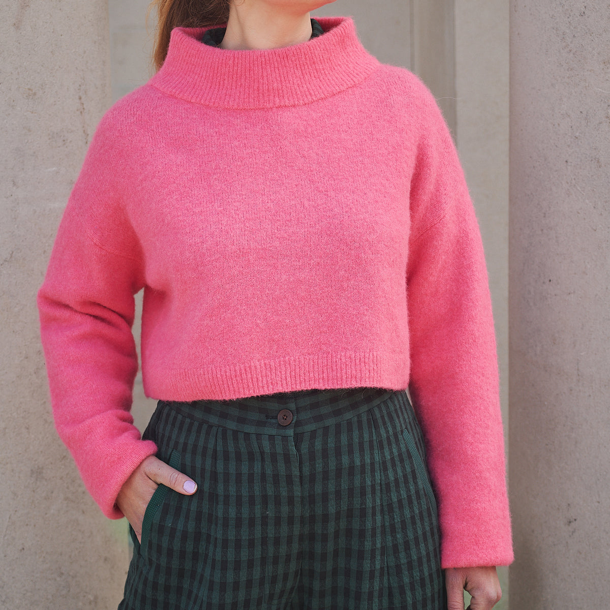 Lowie Pink Cropped Funnel Neck